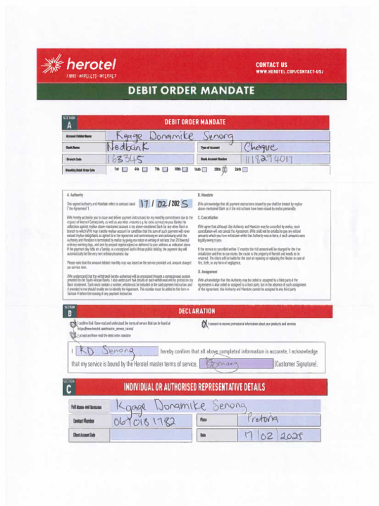 DEBIT ORDER MANDATE | PDF