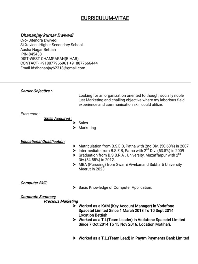 Resume Dhananjay Dwivedi-2024 | PDF | Service Industries | Private Sector