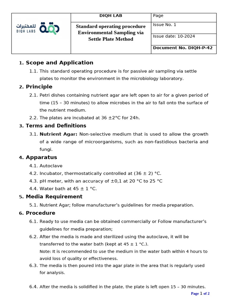 Lab Air Sampling SOP | PDF | Growth Medium | Agar