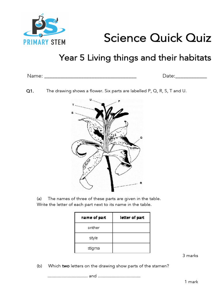 Quick Quiz Y5 Living Things and Their Habitats PSTEM | PDF | Fertilisation | Egg