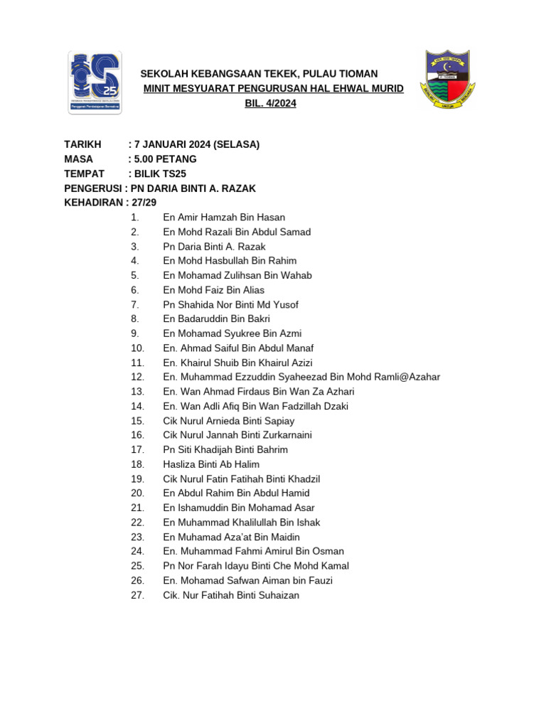 Minit Mesyuarat Hem Bil 4 2024 | PDF