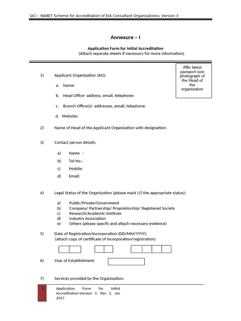 Annexure I - Application Form For IA | PDF | Environmental Impact Assessment