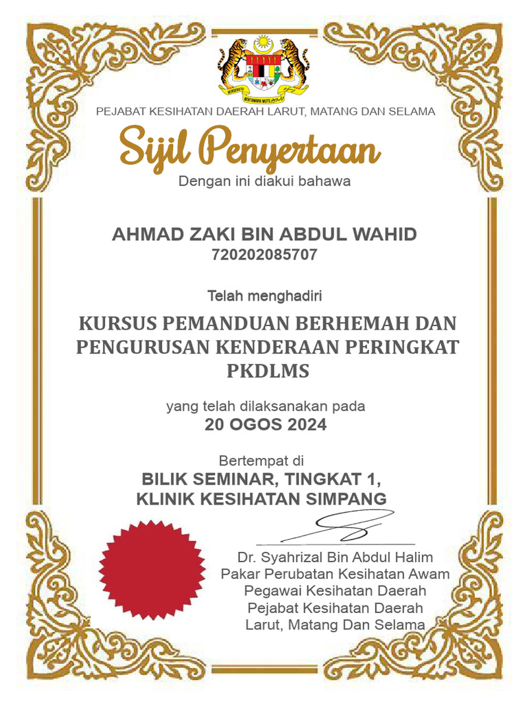 Kursus Pemanduan Berhemah 20 Ogos 2024 | PDF