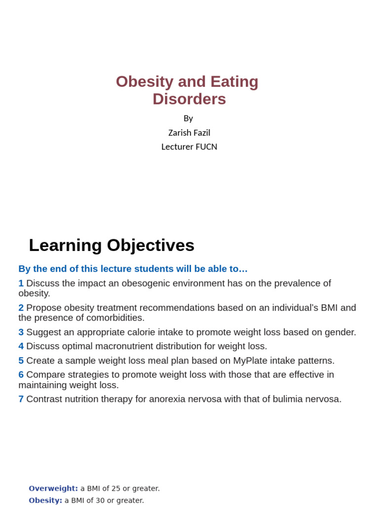 Unit 7a Suport 2 Dietary Management in Obesity and Eating Disorders ...