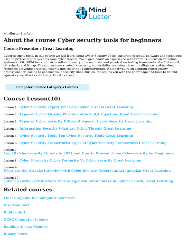 Cyber security tools for beginners Course Content | PDF