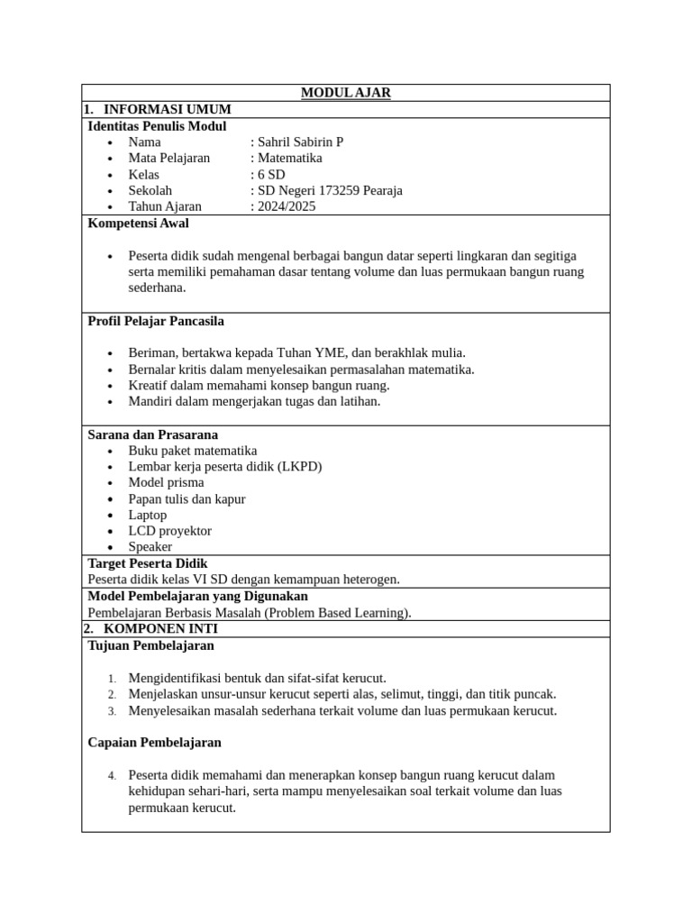 Modul Ajar Kerucut | PDF