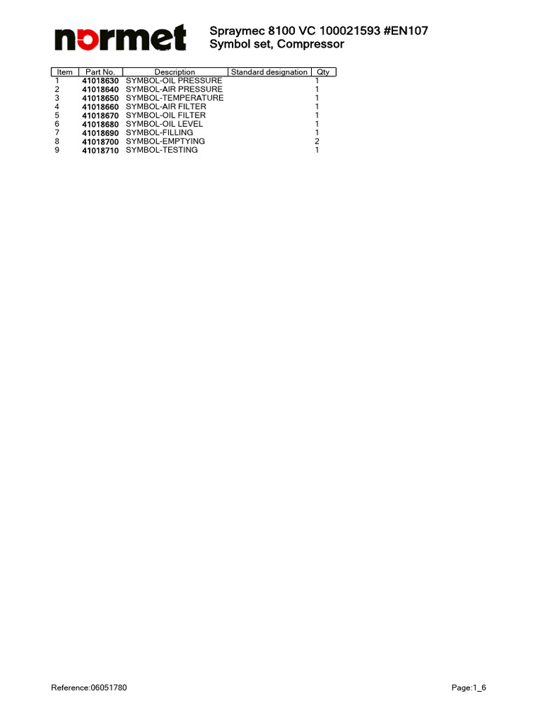 Spraymec 8100 VC 100021593 #EN107 Symbol Set, Compressor | PDF