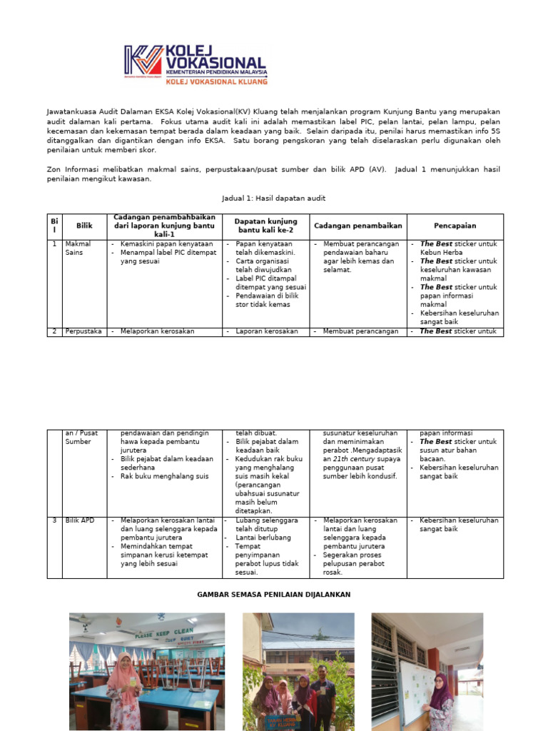 Laporan Audit EKSA Kunjung Bantu Zon Informasi Kali-2 | PDF