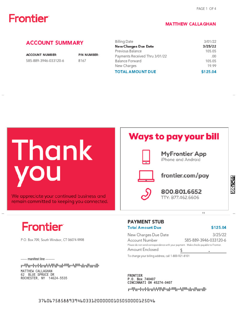 MyFrontier Bill Mar 01 2022 | PDF | Fee | Subscription Business Model