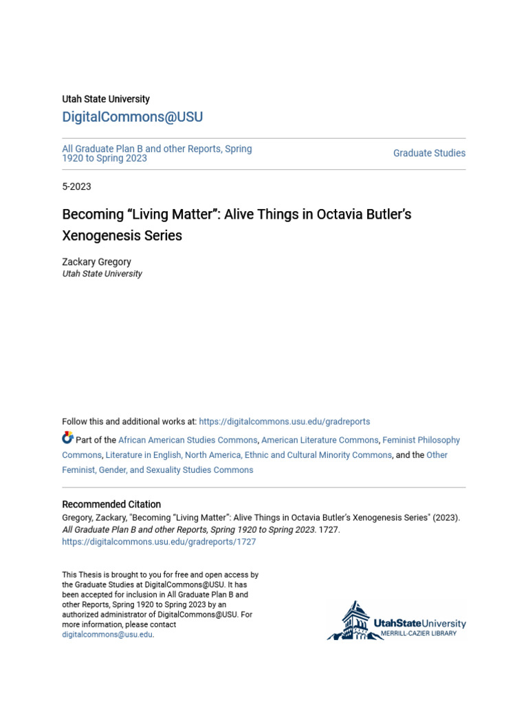 Becoming - Living Matter - Alive Things in Octavia Butler - S Xenoge | PDF