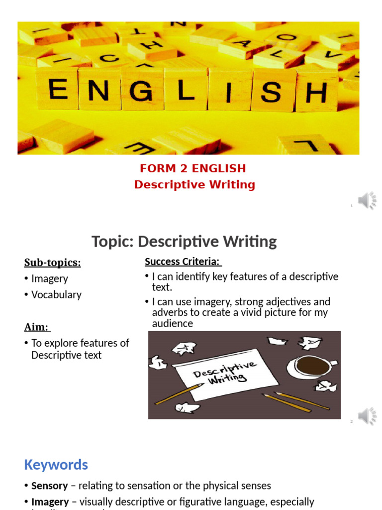 F2 English Descriptive Writing | PDF | Senses | Essays