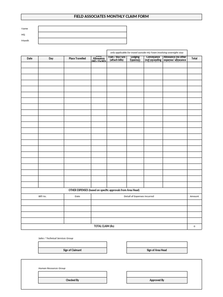 Field Associates Claim Form | PDF