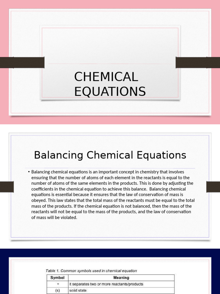 Chemical Equation Presentation 6 | PDF | Chemistry | Applied And ...