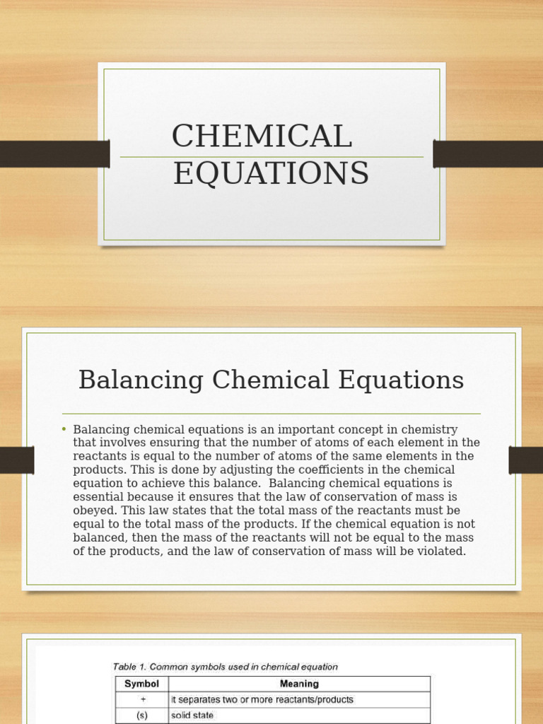 Chemical Equation Presentation | PDF
