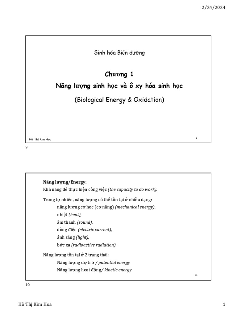 Sinh Hoa BD - Chuong 1 - BD Nang Luong | PDF