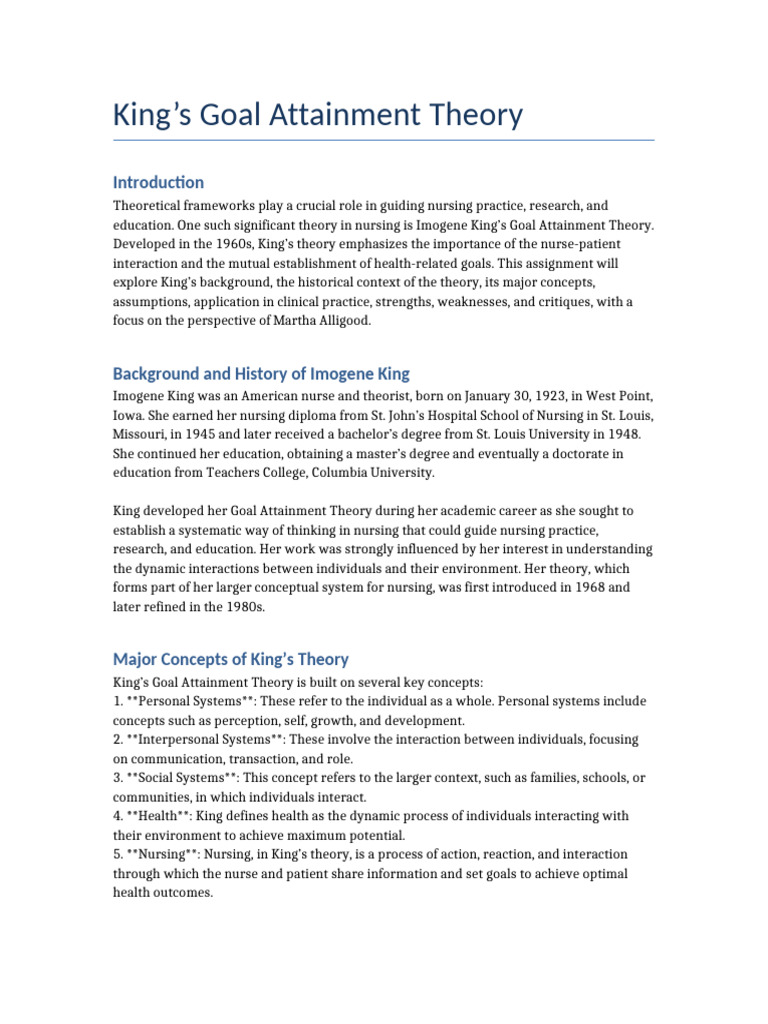 Imogene King's Goal Attainment Theory | PDF | Goal Setting | Nursing