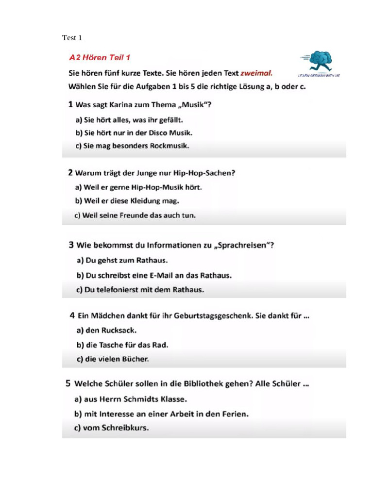 Test A2 horen | PDF