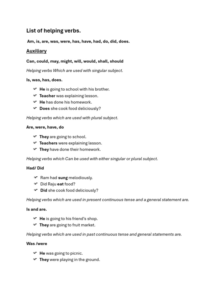 Comprehensive List of Helping Verbs | PDF