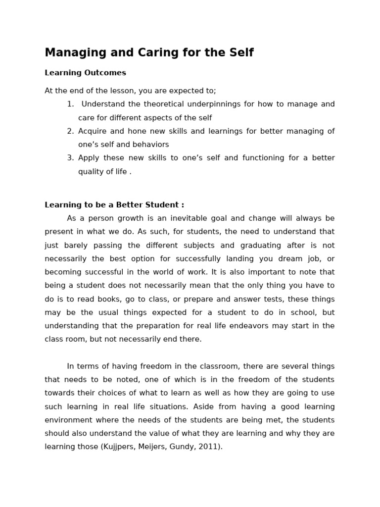Managing and Caring For The Self | PDF | Learning | Information