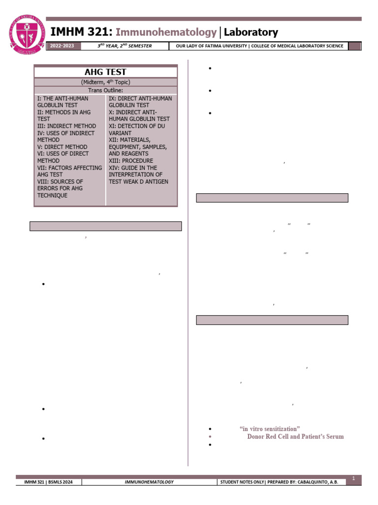 5 - Ahg Test | PDF | Clinical Pathology | Hematology