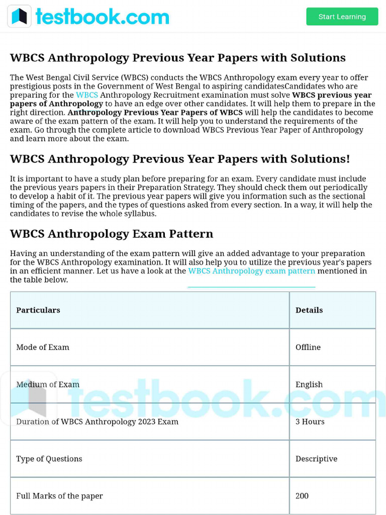 WBCS Anthropology Previous Year Papers With Solutions | PDF