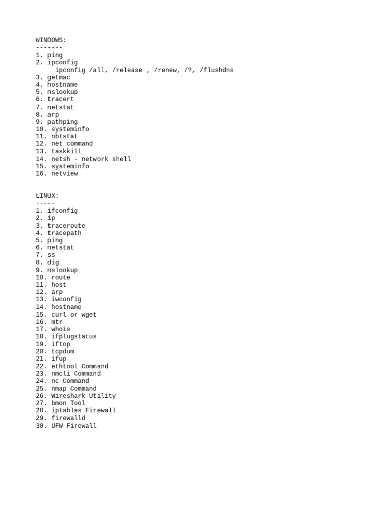 Network Commands | PDF
