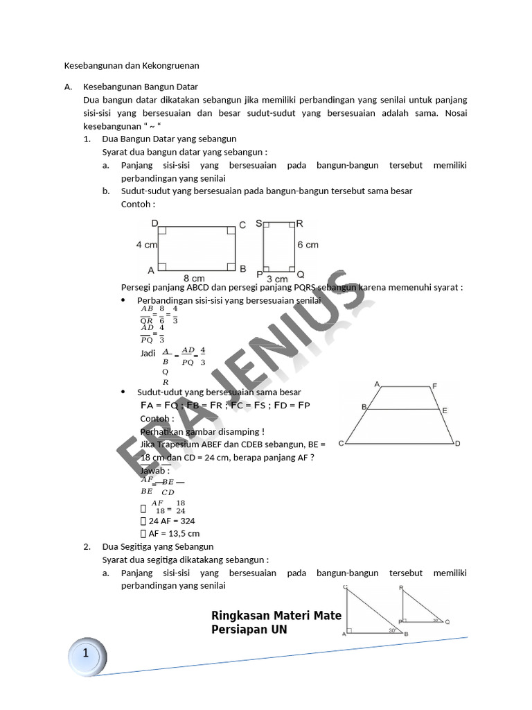 SMP Kelas 9 BAB Kesebangunan Dan Kekongruenan | PDF