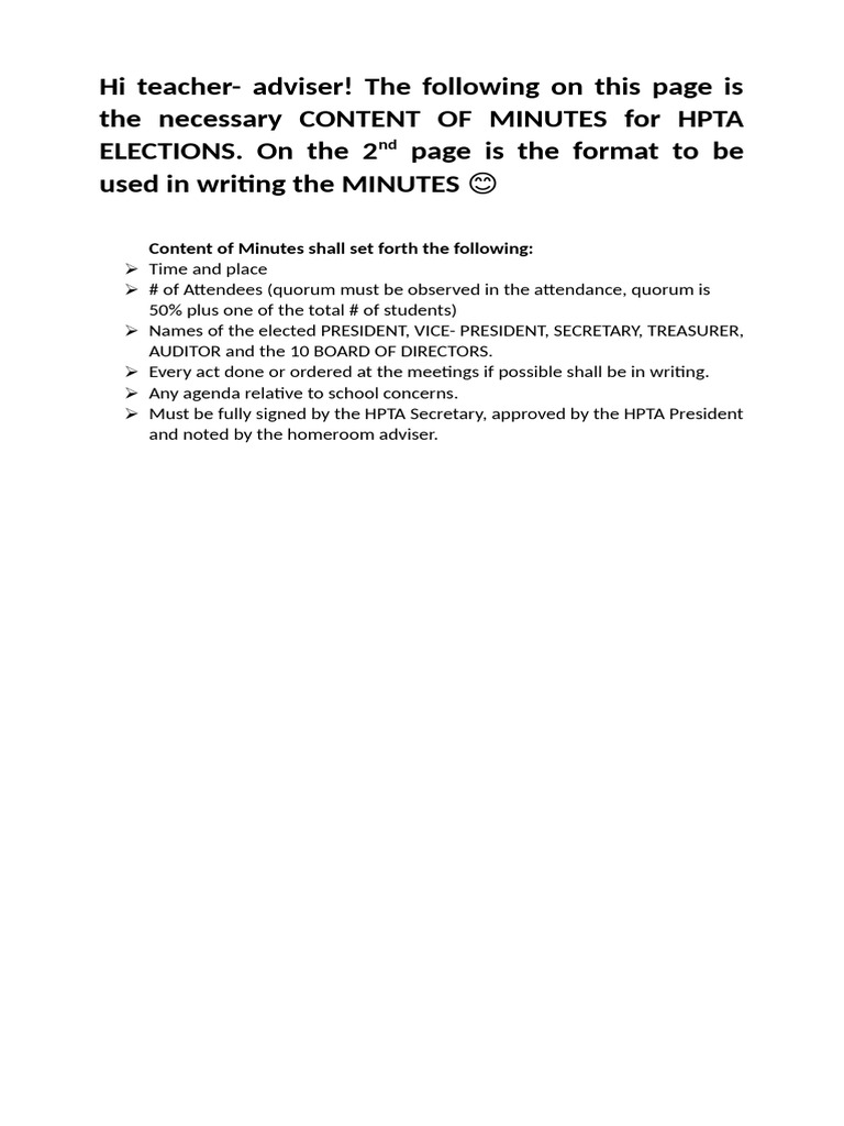 PTA Elections Minutes Guide | PDF | Government
