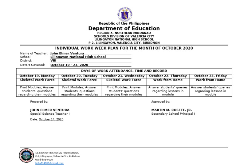 Work Week Plan | PDF