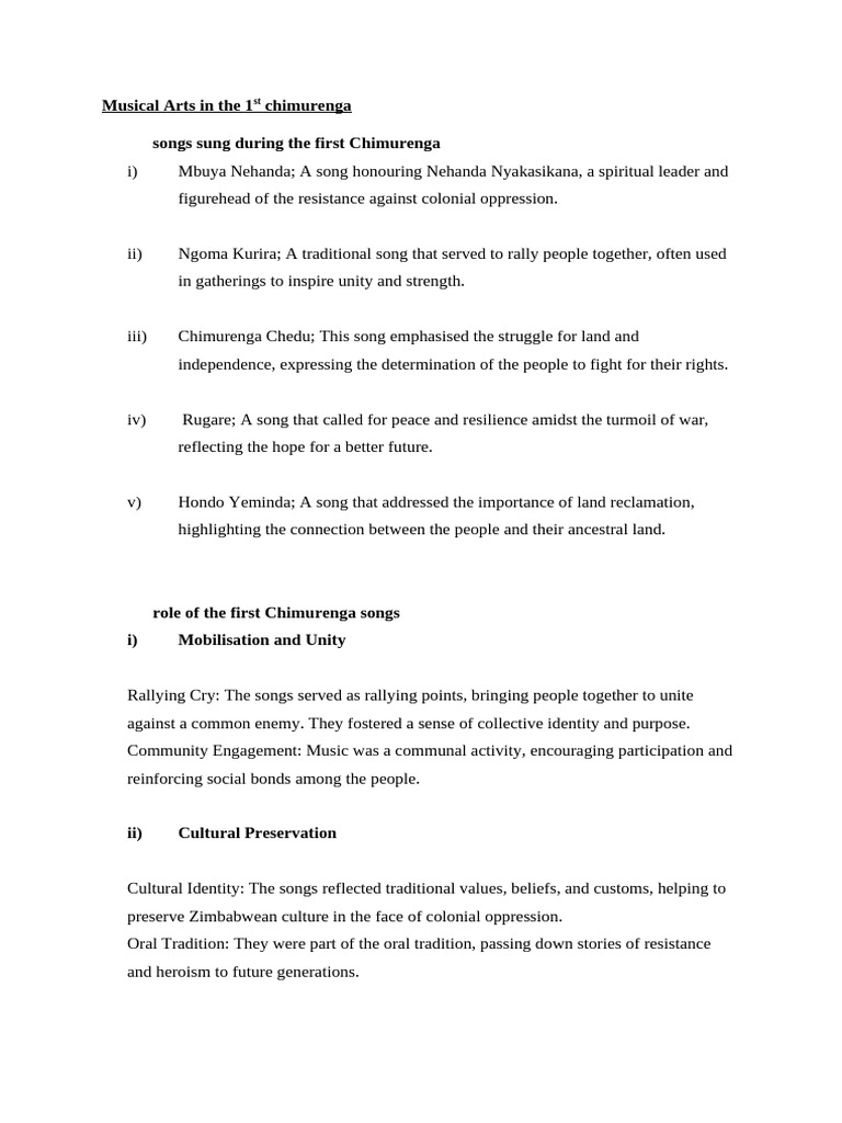 Songs of the First Chimurenga Movement | PDF | Psychological Resilience ...