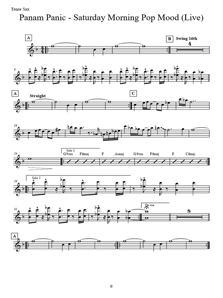 Panam Panic - Saturday Morning Pop Mood (Live) - Tenor Sax | PDF