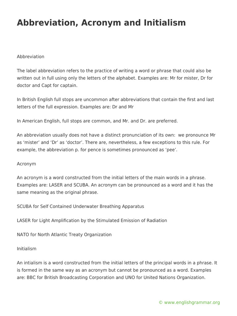 Abbreviations, Acronyms, and Initialisms | PDF