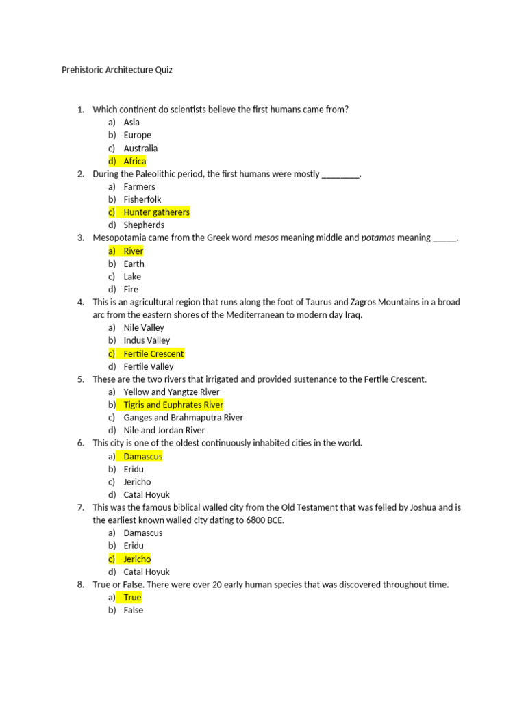 Prehistoric Architecture Quiz | PDF | Fertile Crescent | Stone Age