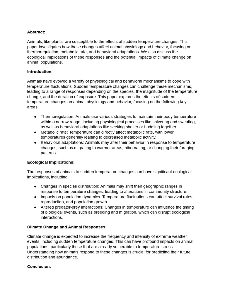 Effects of Temperature on Animal Behavior | PDF | Ecology ...