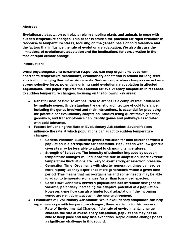 The Role of Evolutionary Adaptation in Response to Sudden Temperature Changes | PDF | Evolution ...