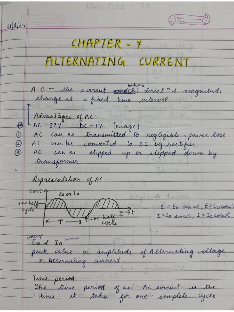 Chapter - 7 ALTERNATING CURRENT (1) | PDF