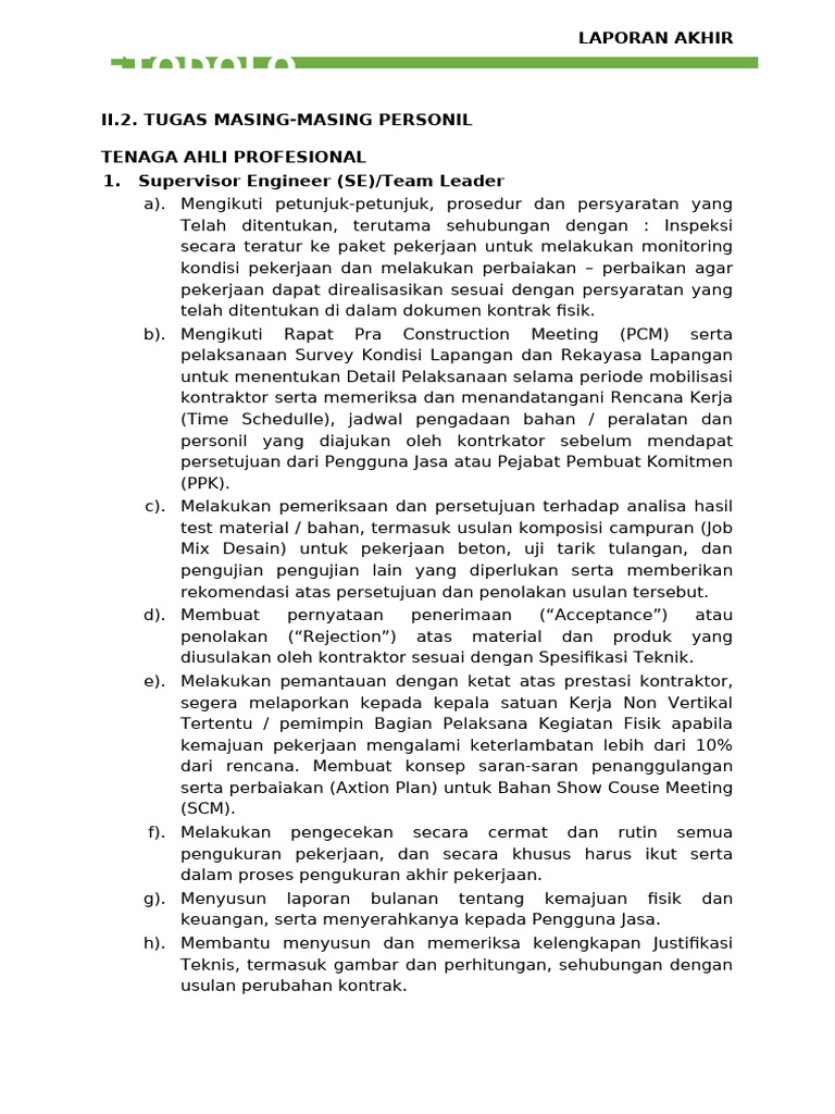 Tugas dan Tanggung Jawab Supervision Engineer | PDF