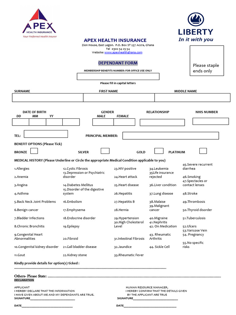 APEX - Dependents Application Form | PDF | Hepatitis | Cancer