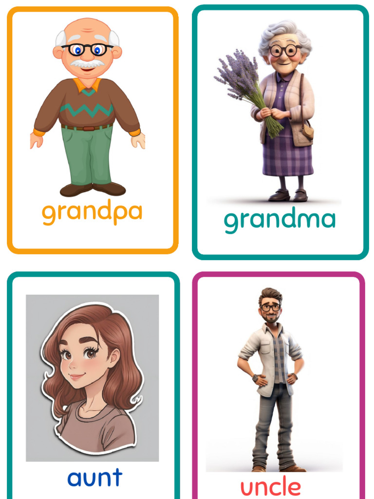 Colorful Illustrative English Family Flashcards | PDF