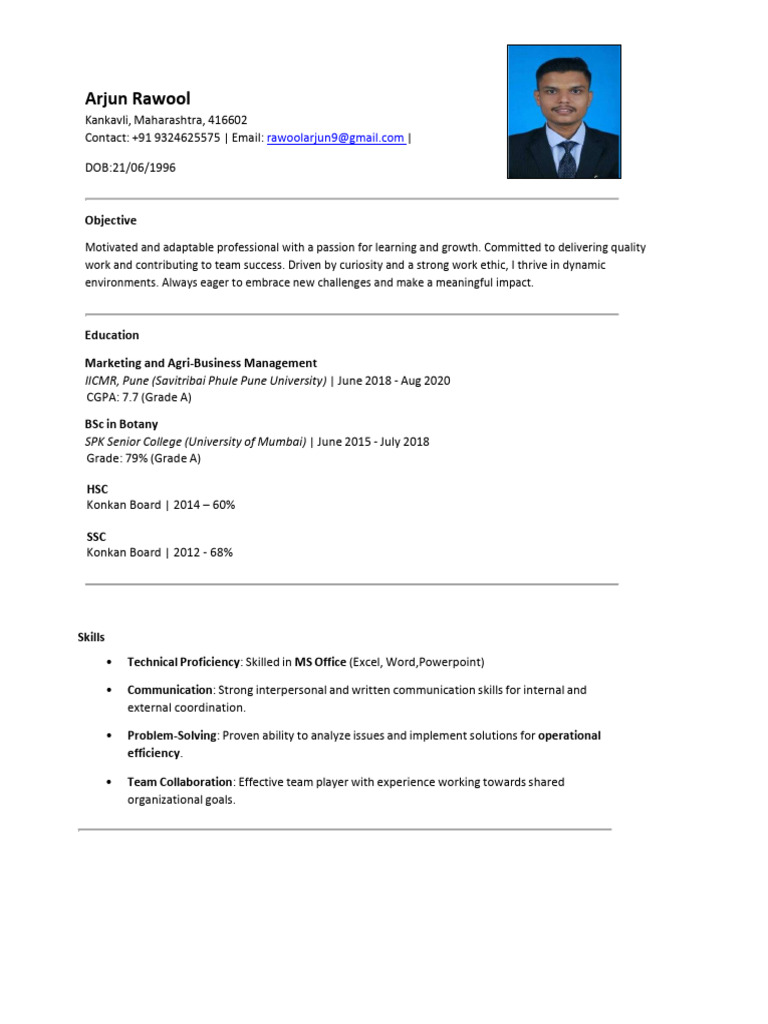 Cv Arjun Rawool | PDF