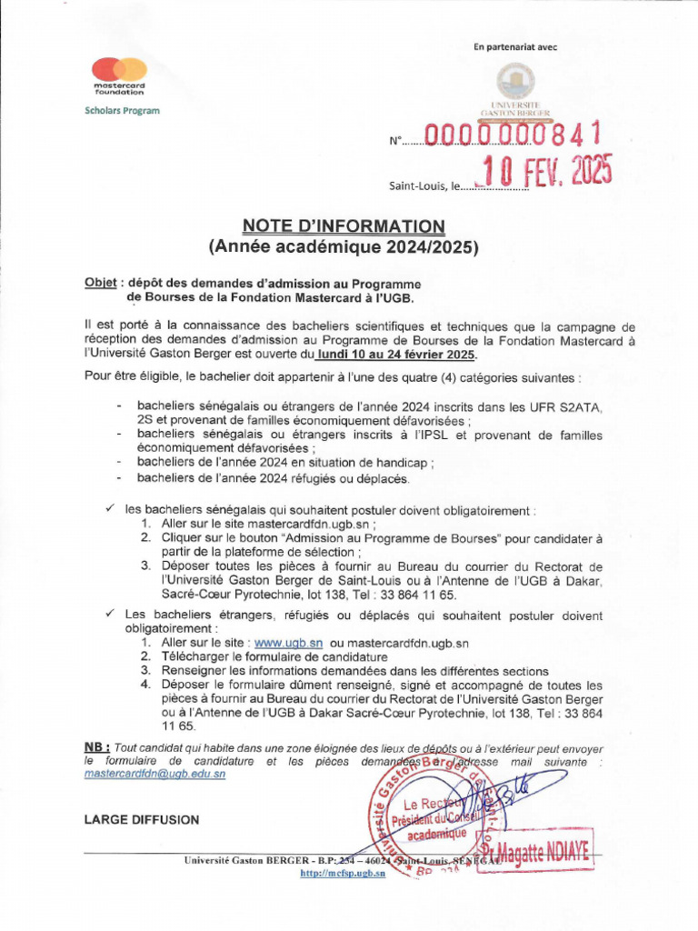 Note D'information Relative Au Dépôt Des Demandes D'admission Au ...