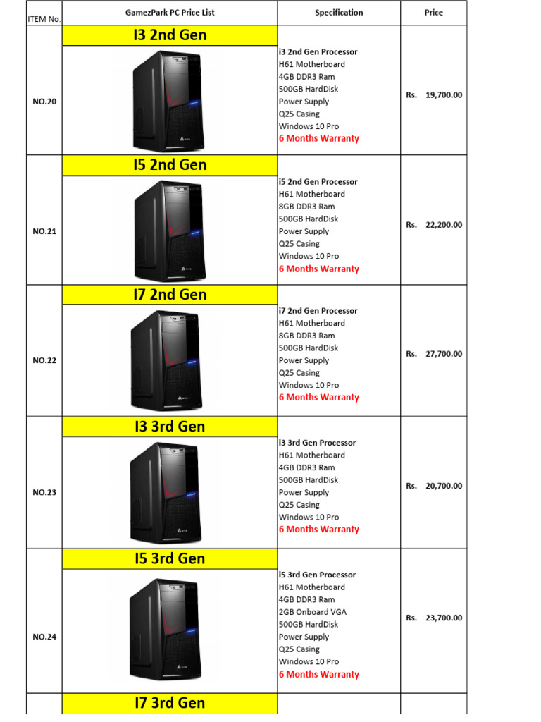 PC Price Nov Q14 6 Months Warranty | PDF | X86 Architecture | Computer ...