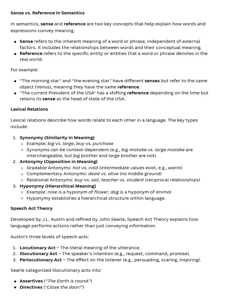 Sense vs. Reference in Semantics | PDF | Semantics | Linguistics