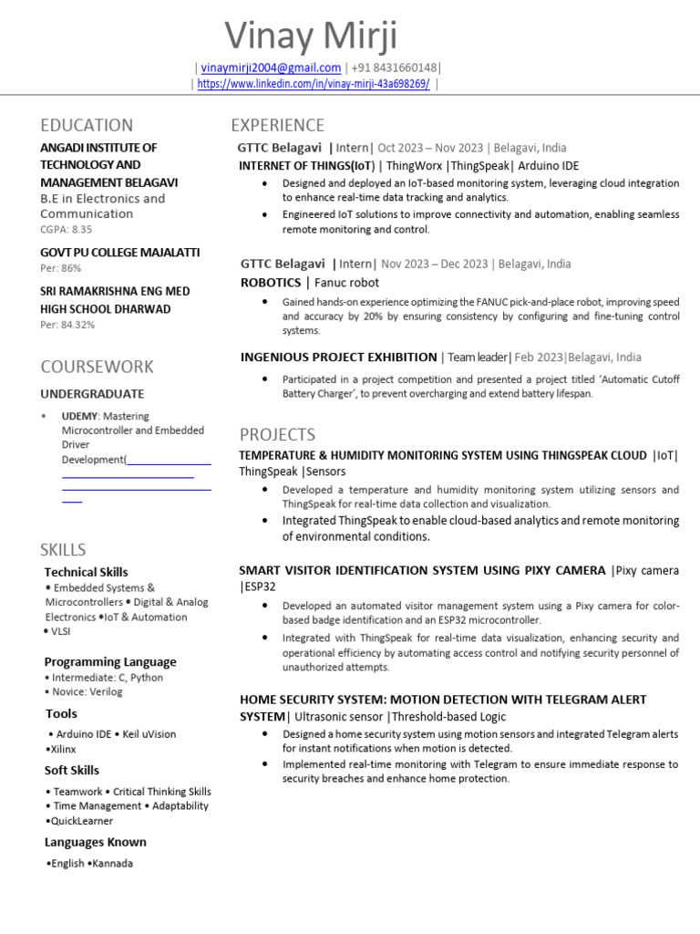 Vinay Mirji | PDF | Internet Of Things | Automation