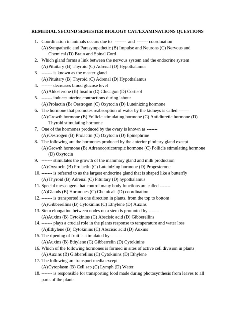 REMEDIAL BIOLOGY 2nd Semester QUESTIONS | PDF | Dominance (Genetics ...