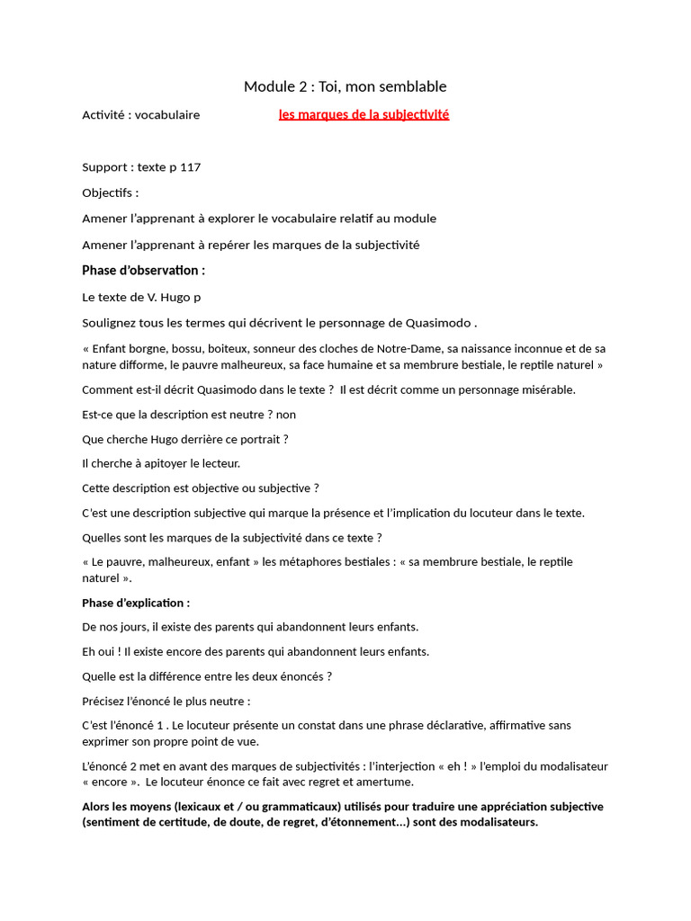 Vocabulaire et Subjectivité dans Hugo | PDF | Verbe | Syntaxe