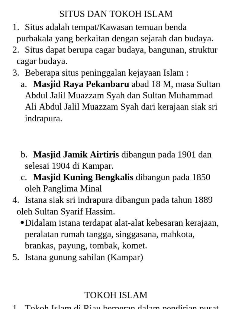 Situs dan Tokoh Sejarah Islam Riau | PDF
