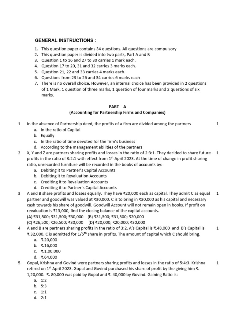 PB1 Class Xii Acc Set 1 QP | PDF | Revenue | Balance Sheet