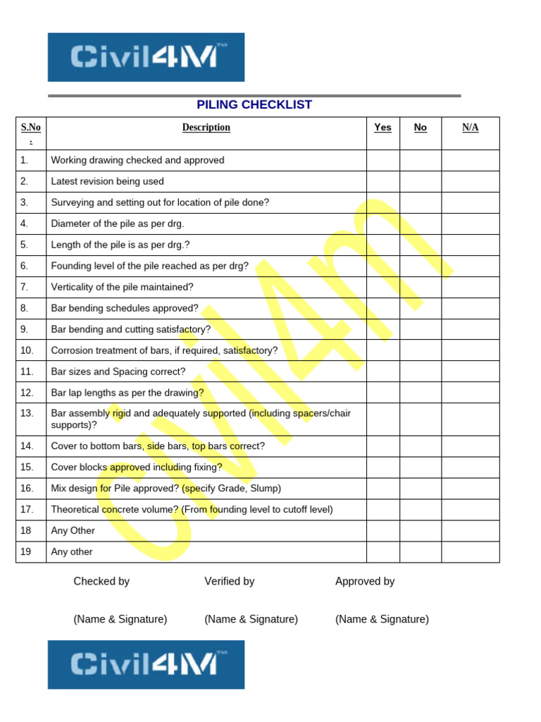 Piling Work Checklist | PDF