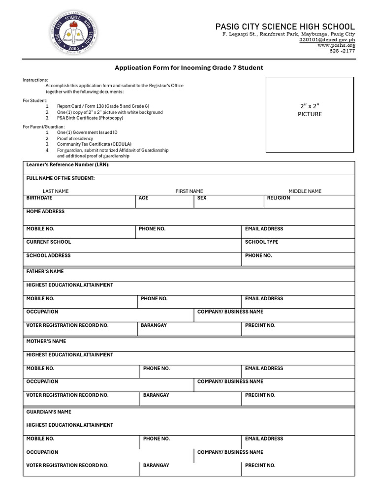 Grade 7 Enrollment Application Form | PDF | Government And Personhood